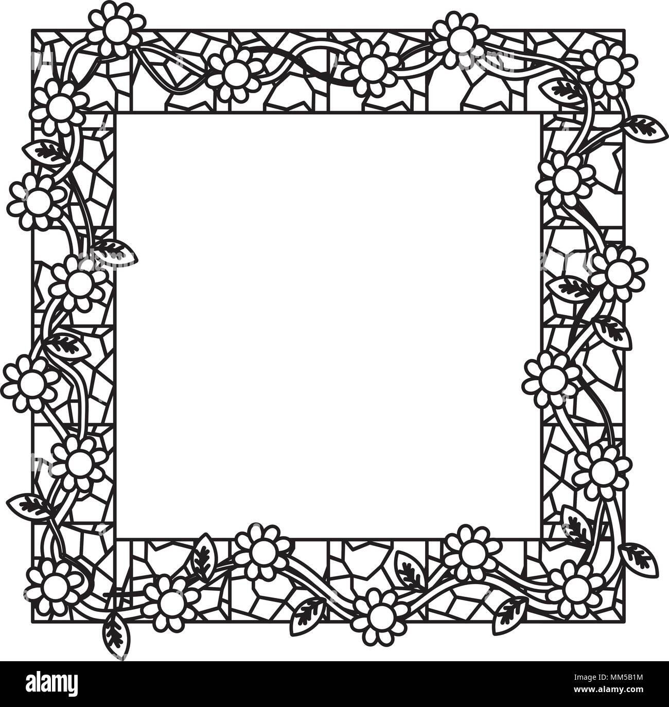 line rustic framework with flowers and stone decoration Stock Vector ...