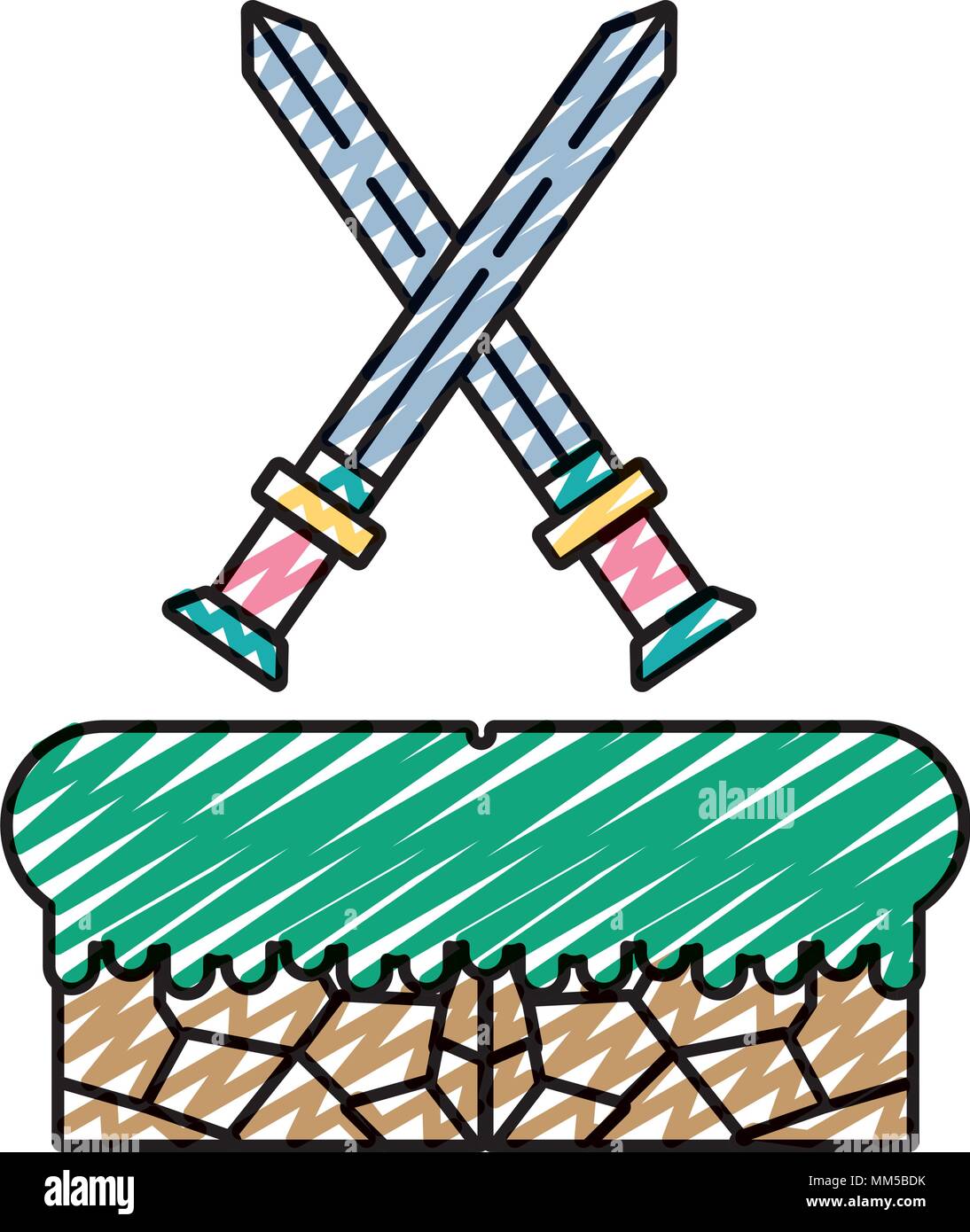 doodle swords flat graphic in videogame scene Stock Vector Image & Art ...