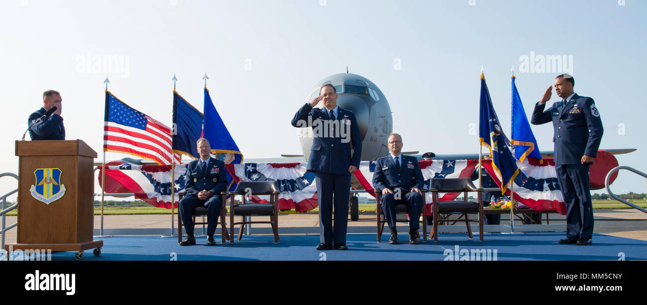 Col. Mark S. Larson renders his first salute as commander to the Airmen ...