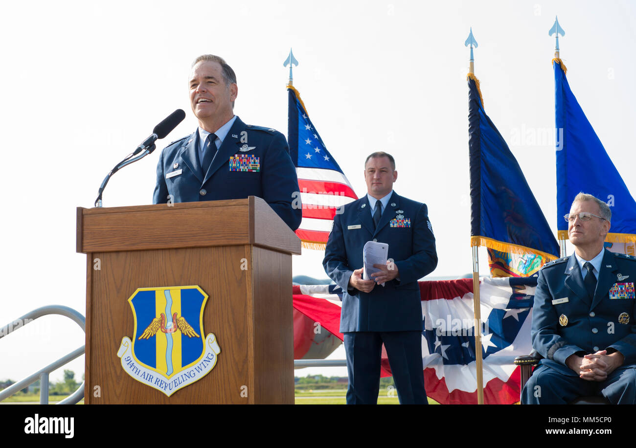 Col. Mark S. Larson addresses the 914th Air Refueling Wing for the ...