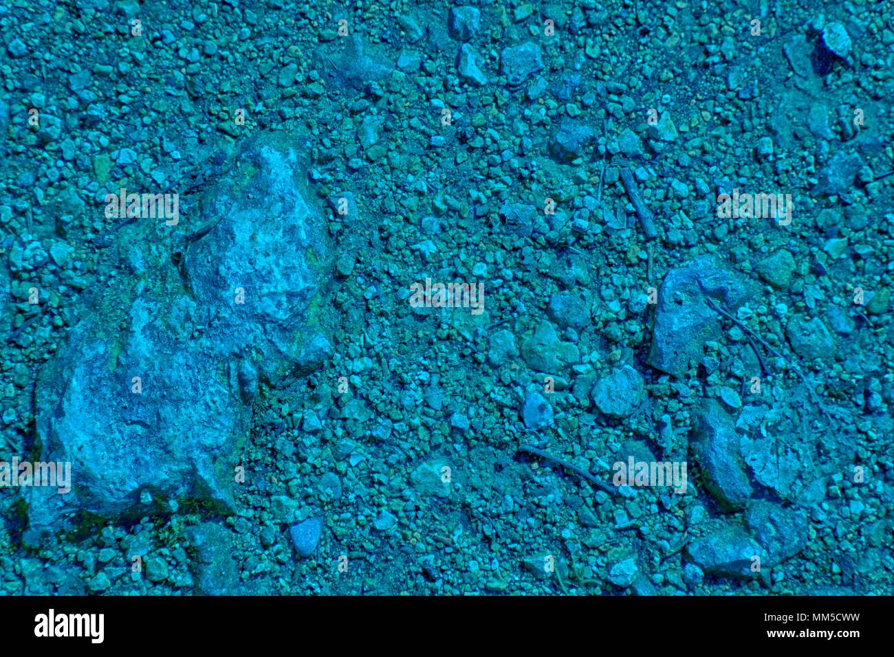 Ultra blue Ground like on Mars, land texture, sand surface, stone ...
