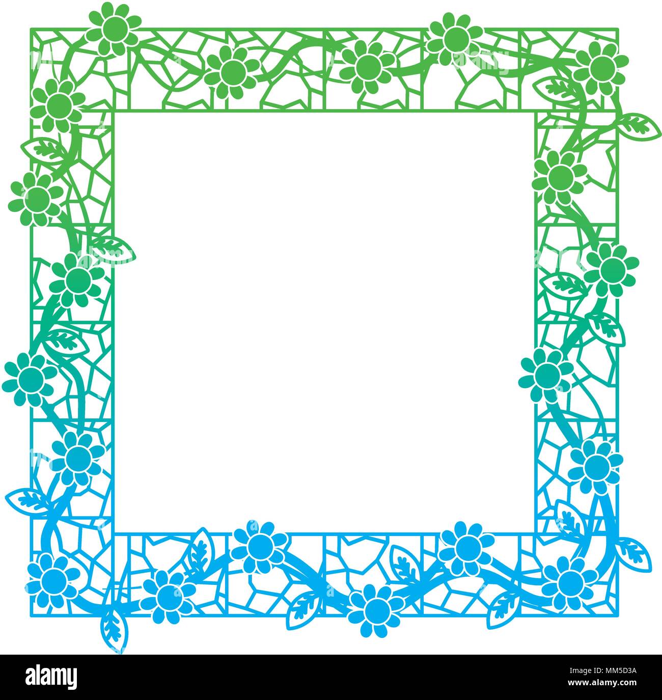 degraded line rustic framework with flowers and stone decoration Stock ...