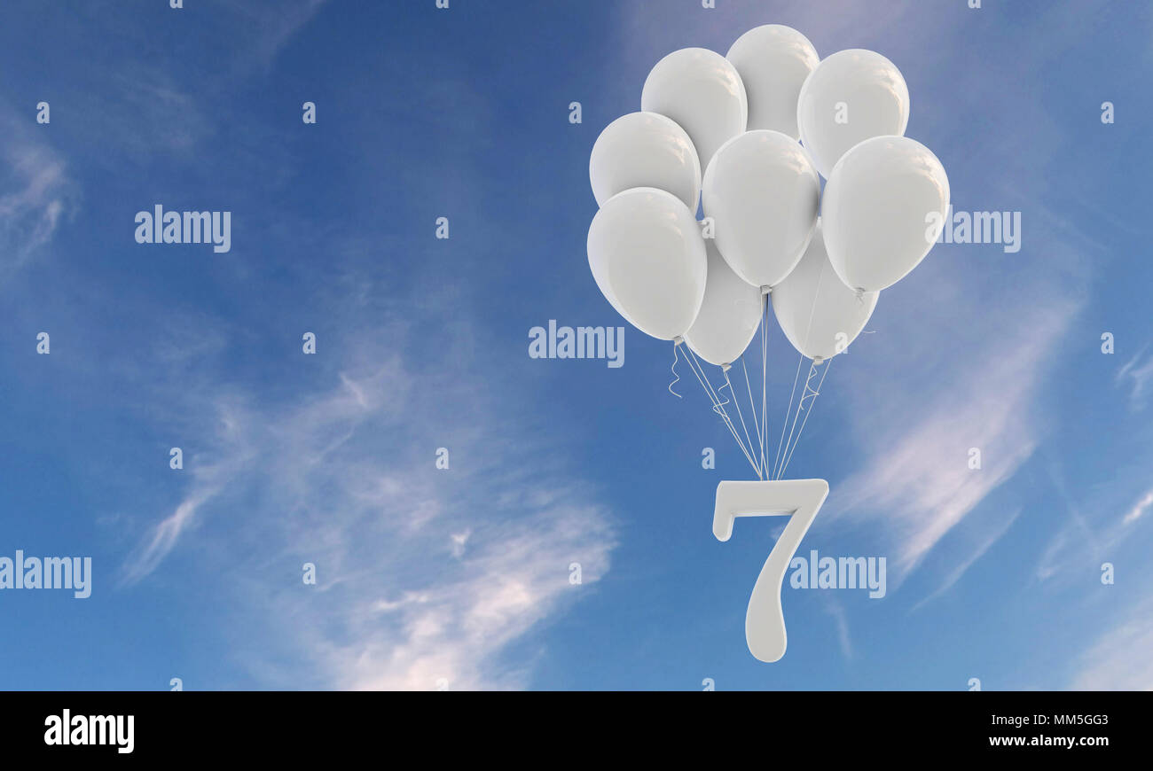Number 7 party celebration. Number attached to a bunch of white ...