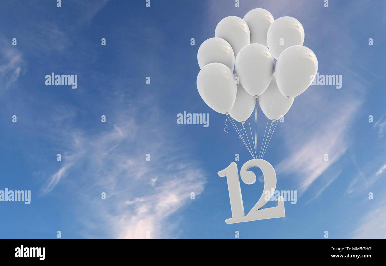 Number 12 party celebration. Number attached to a bunch of white ...
