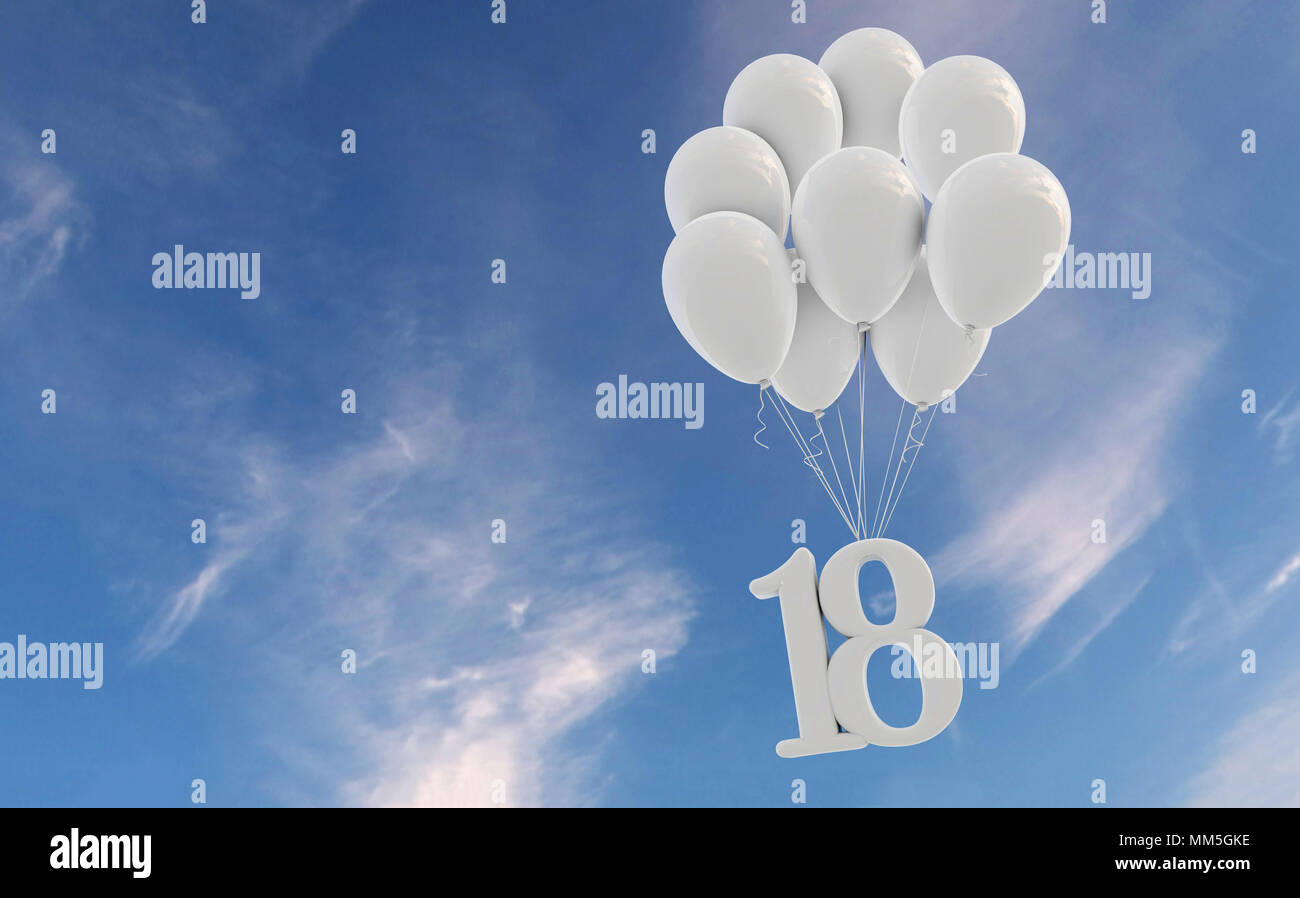 Number 18 party celebration. Number attached to a bunch of white ...