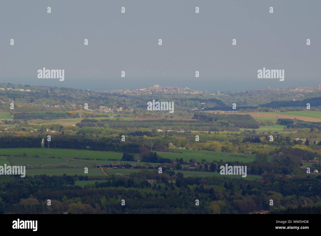 View towards Aberdeen City from Scotty Tower over Banchory and Dee ...