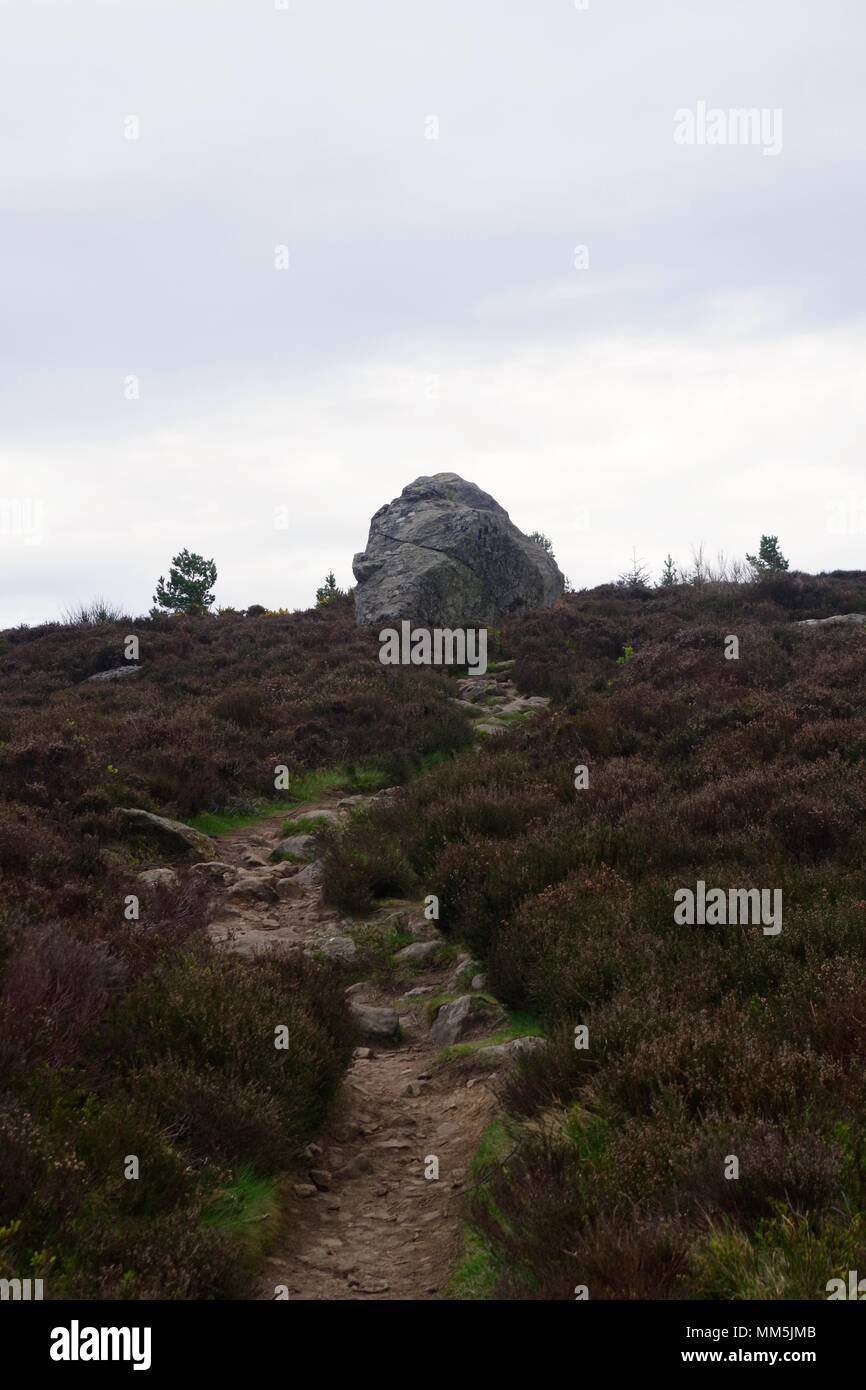 Glacial Erratic Boulder at the Head of a Moorland path on a Grey Day ...
