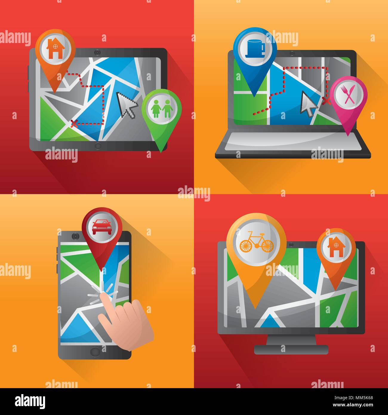 gps navigation application banners technology locations places pin maps ...