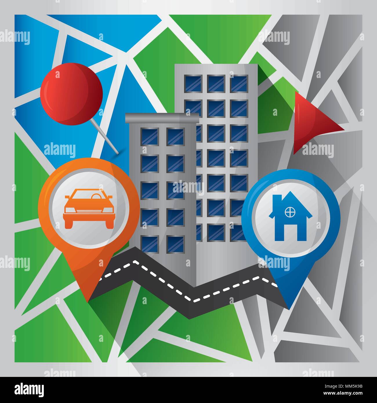 gps navigation application road destination buildings pin maps vector ...