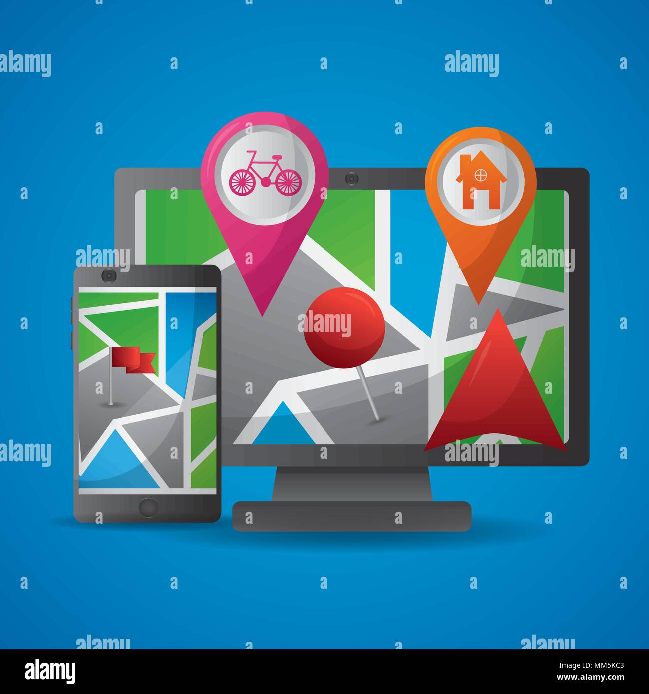 gps navigation application computer technology showing locations ubication places vector ...