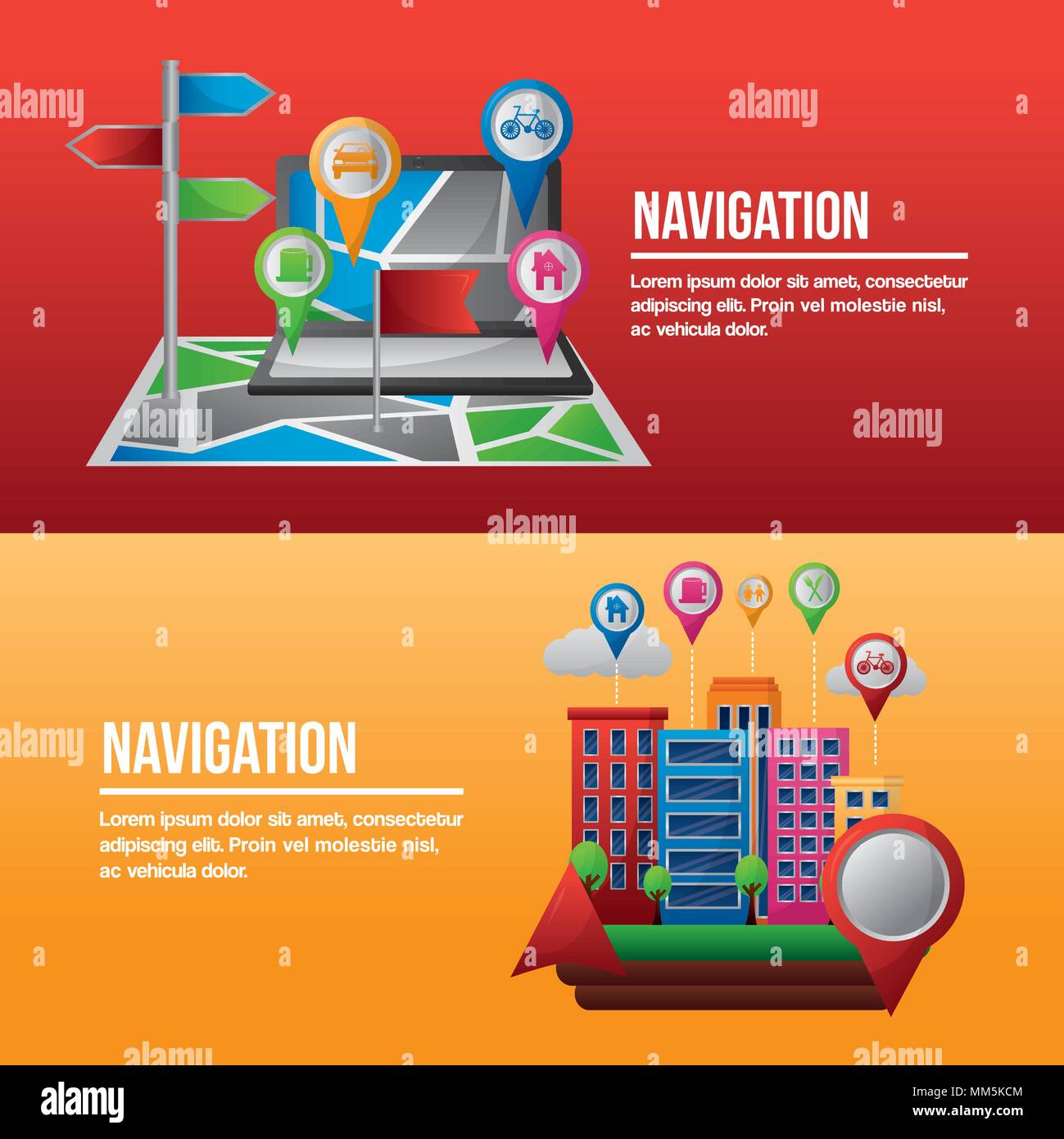 gps navigation application banners computer buildings places locations ...