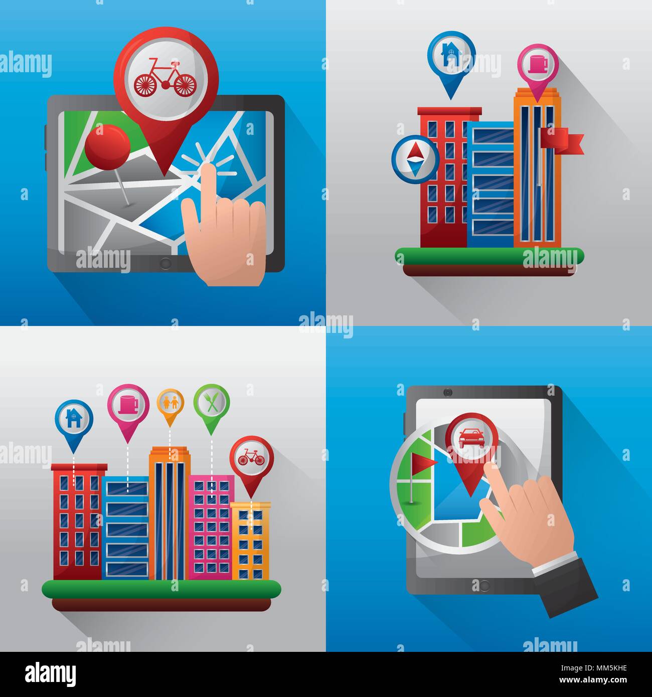 gps navigation application banners location places buildings place stay ...