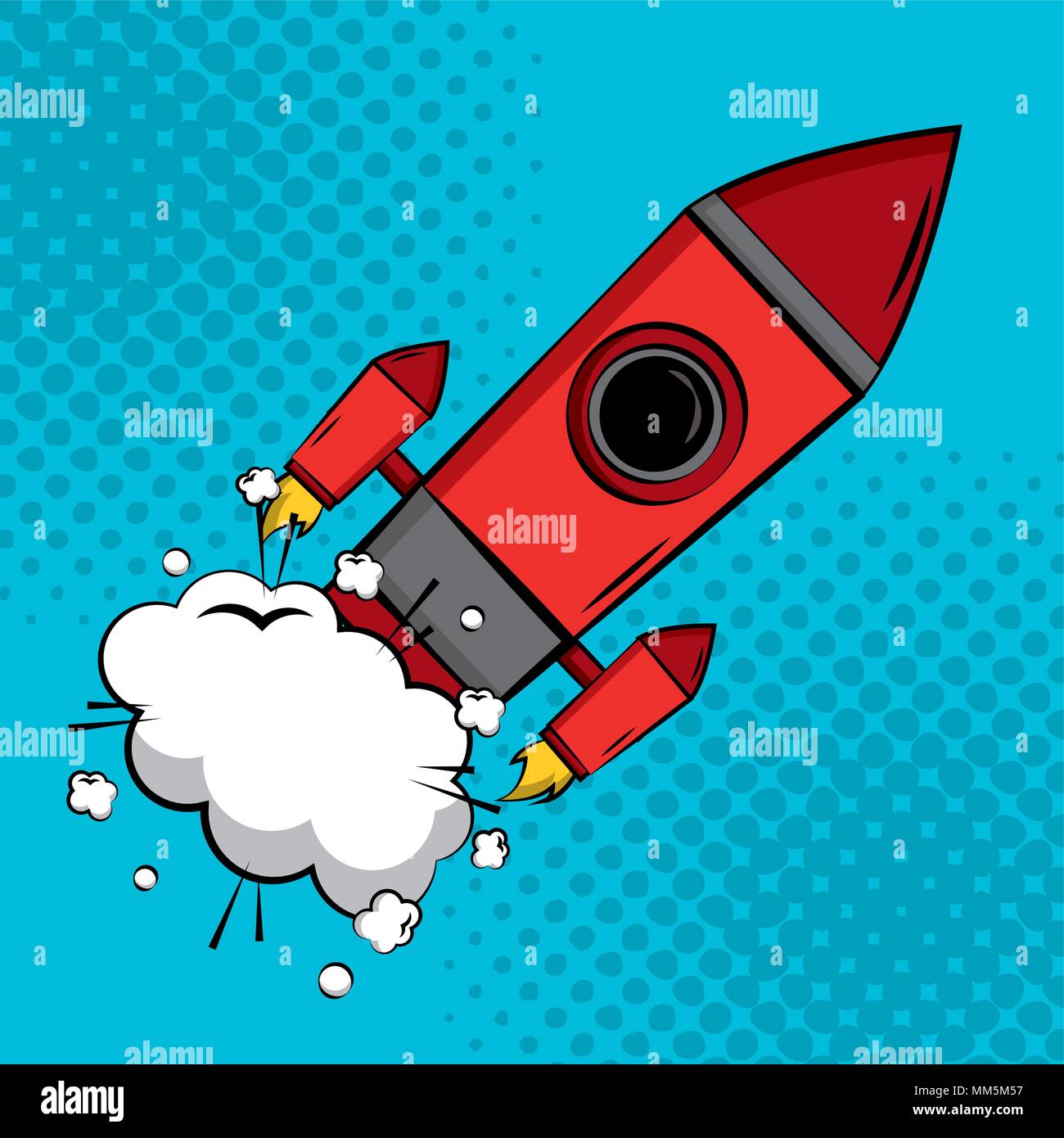 comic pop art rocket launch halftone background vector illustration ...
