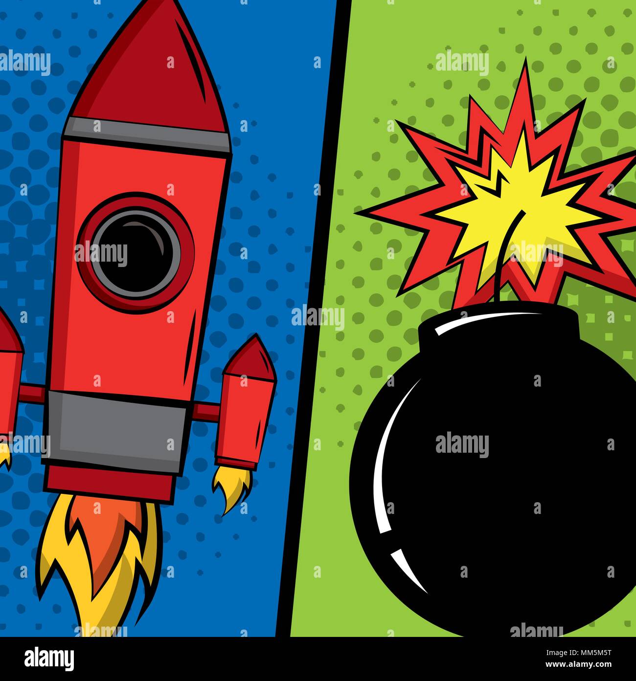 rockect and bomb explosion comic pop art vector illustration Stock ...