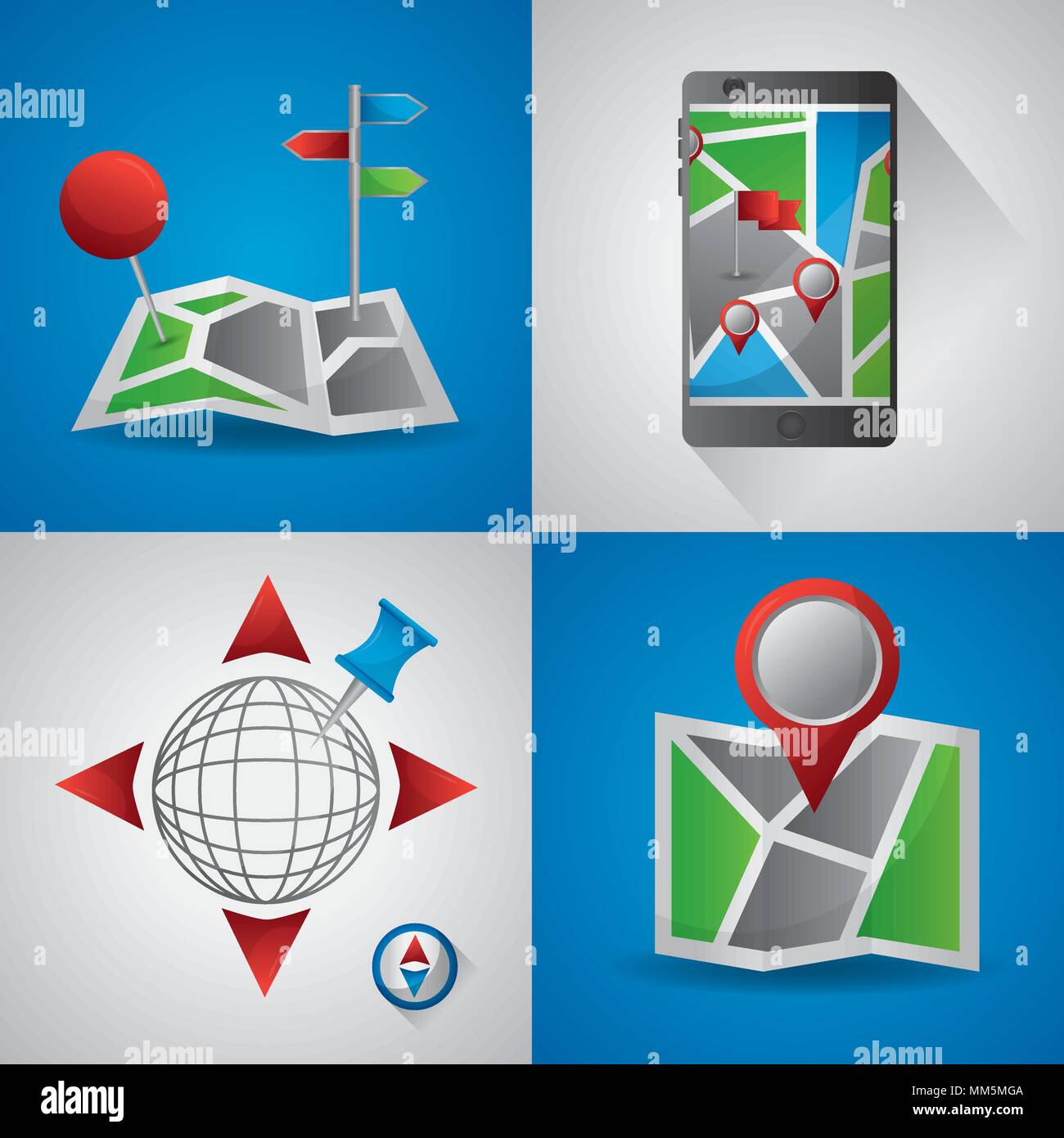 gps navigation application colorful banners ubication location destination world technology ...