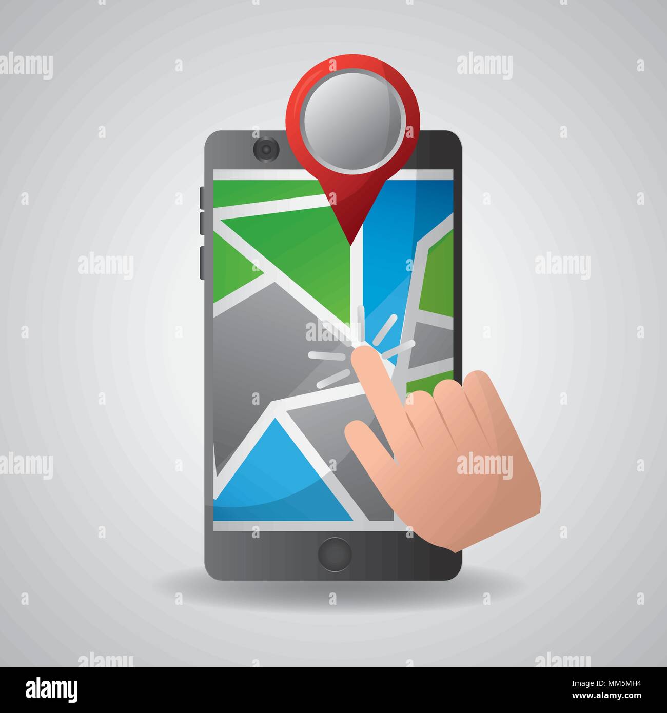 gps navigation application hand pointed screen red location map vector ...