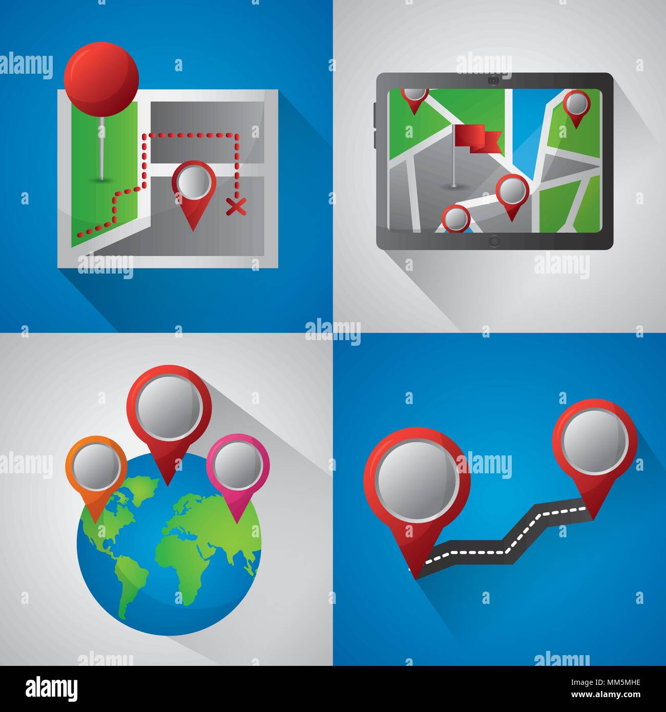 gps navigation application banners world pin maps road locations ...