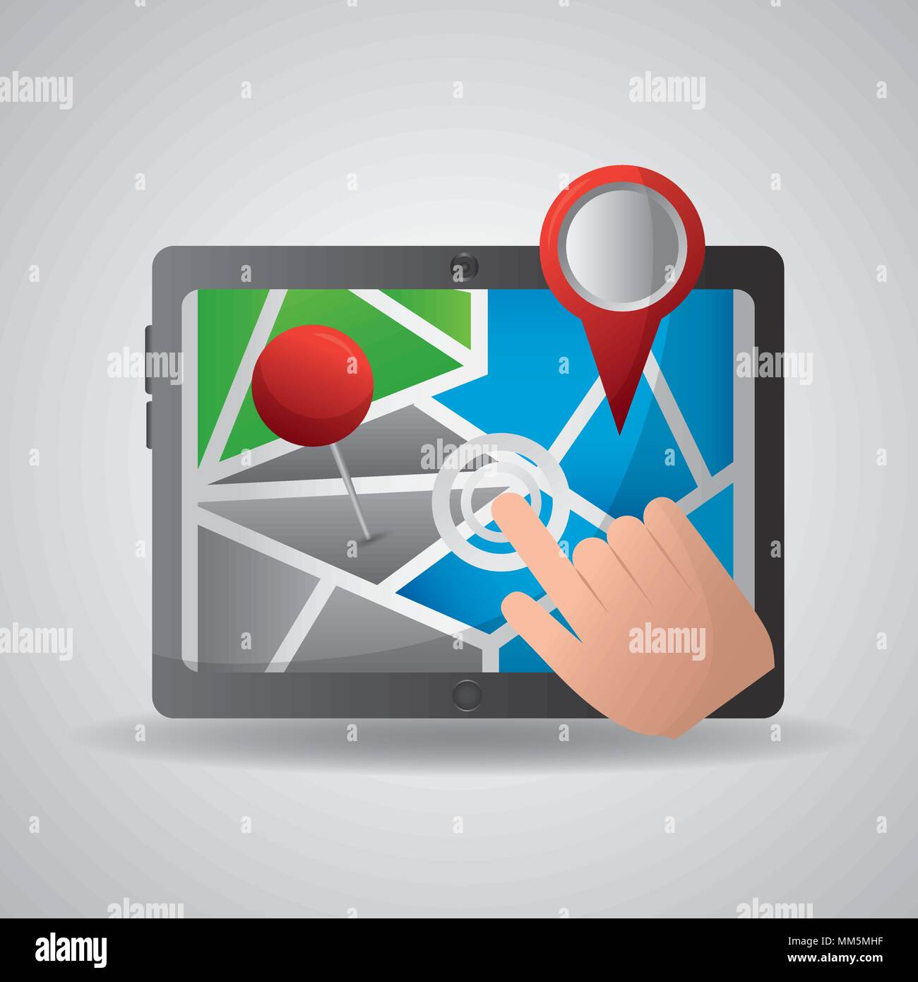 gps navigation application hand clicking screen ubication destination pin maps vector ...