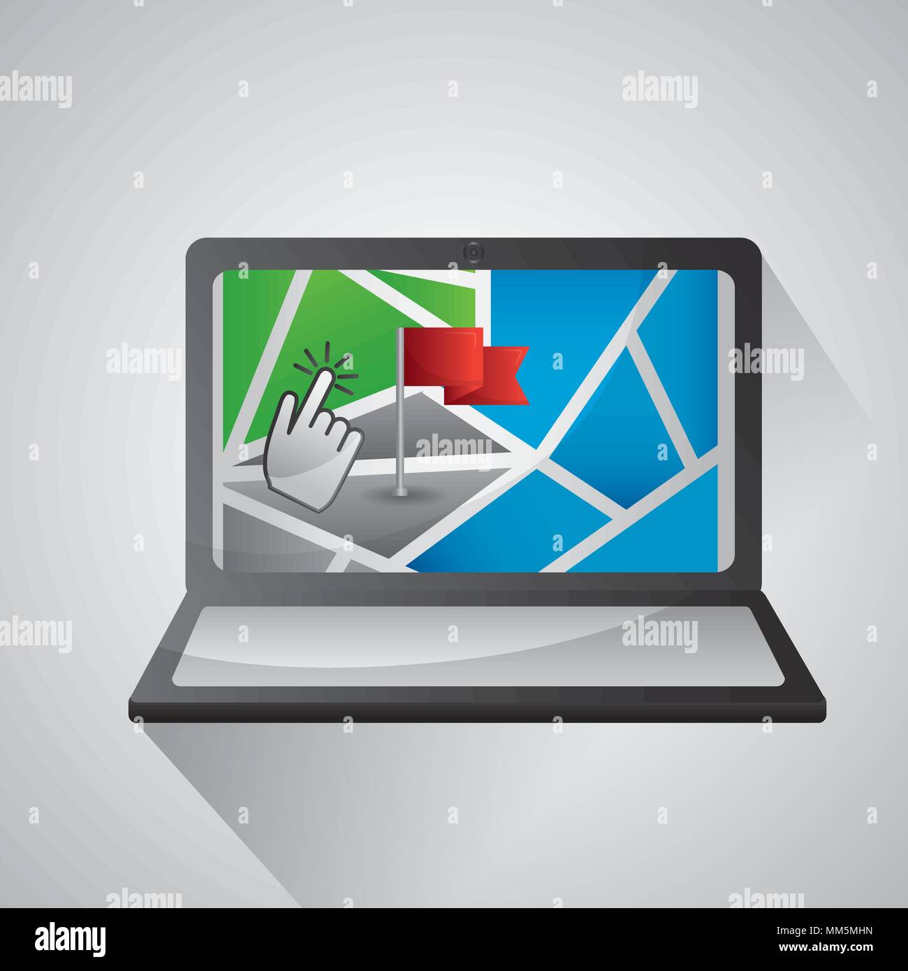 gps navigation application computer colorful map location red flag ubication vector illustration ...