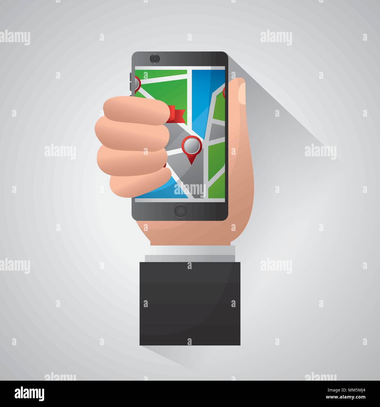 gps navigation application elegant hand holding cellphone connection arrival point location ...