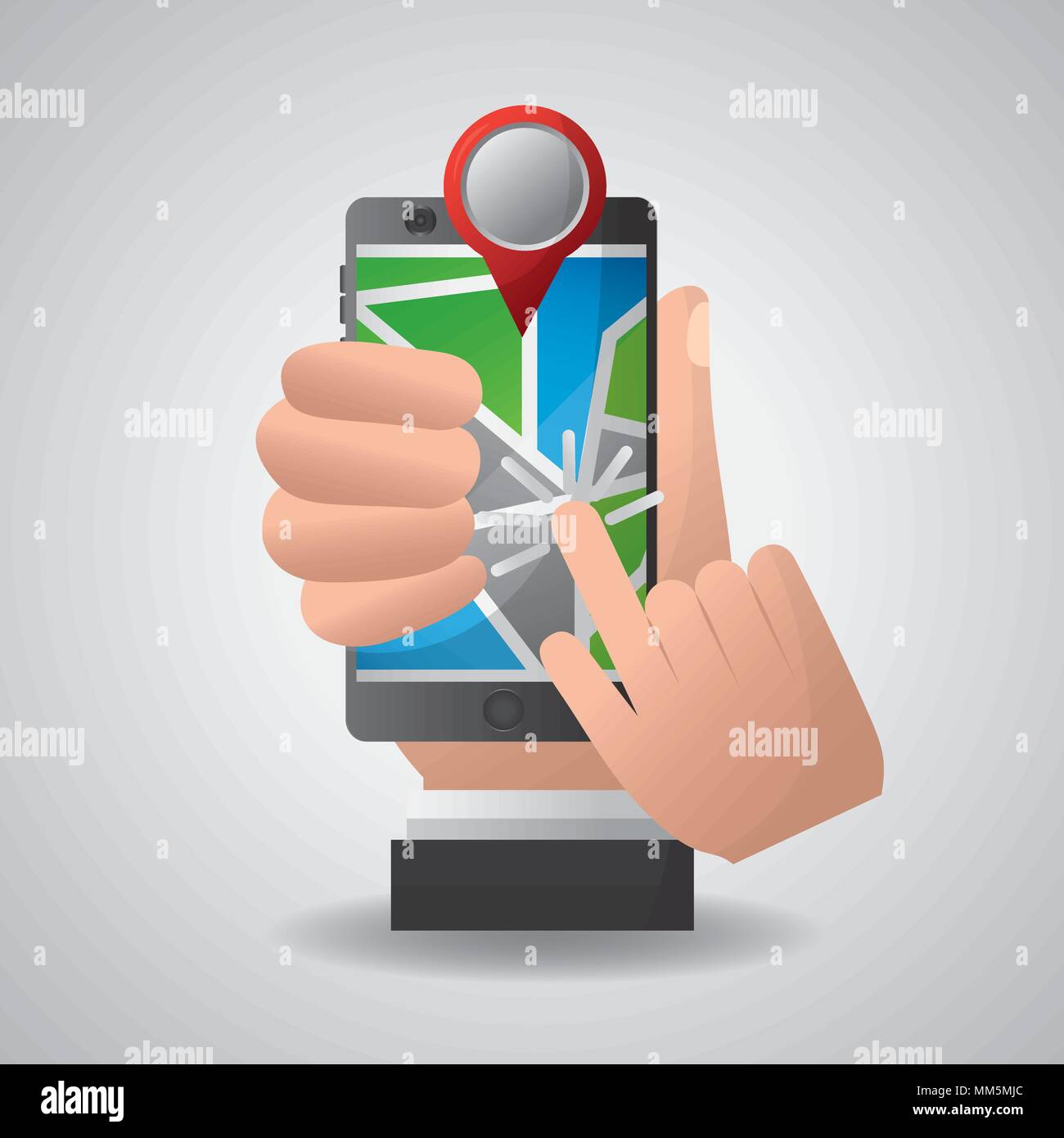gps navigation application hands holding pointed screen place arrival location vector ...