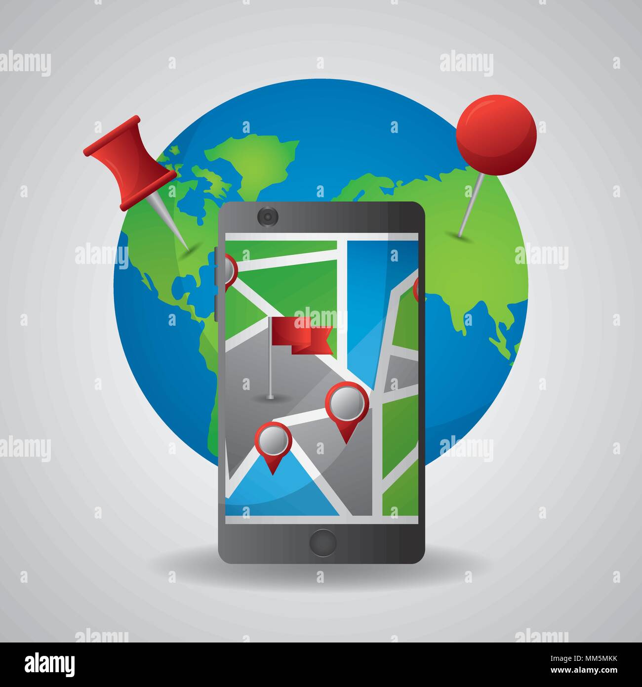 gps navigation application world with pin maps arrival point ubication vector illustration Stock ...