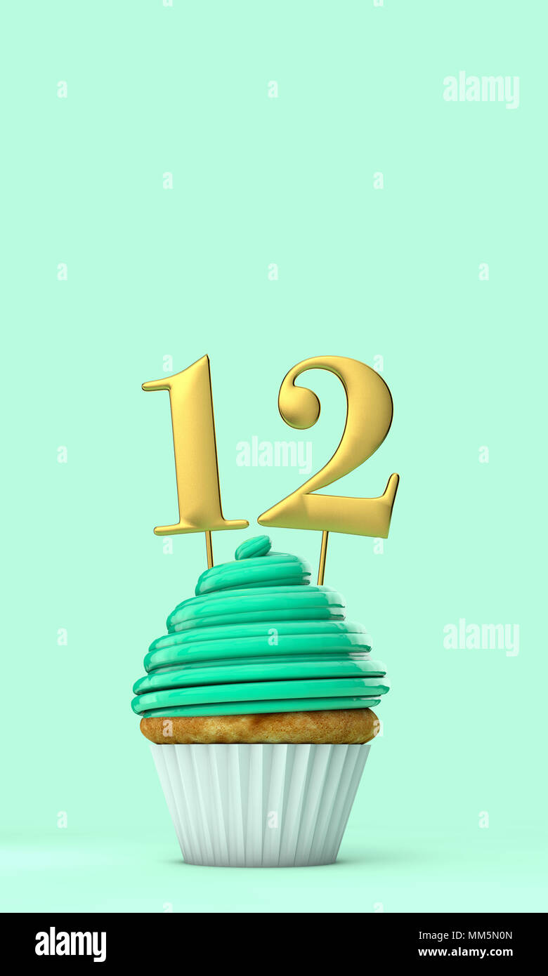 Number 12 mint green birthday celebration cupcake. 3D Rendering Stock ...
