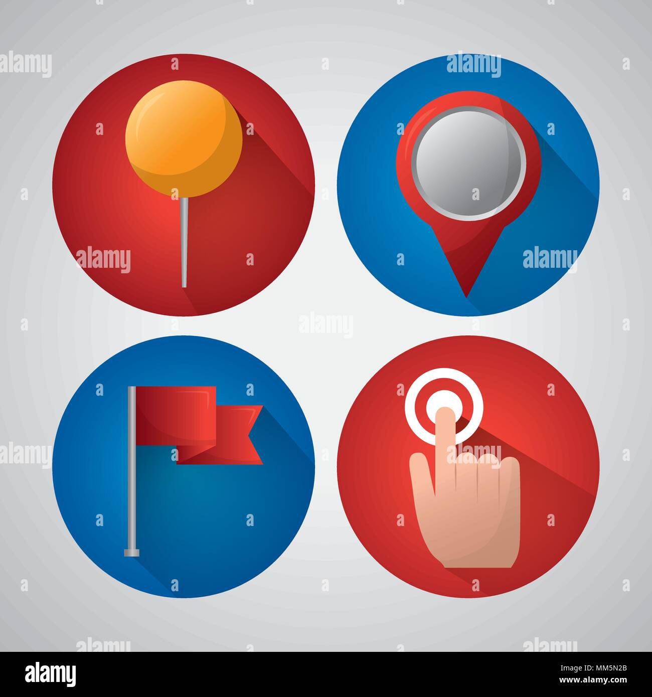 gps navigation application stickers pin map location hand pointed red flag vector illustration ...