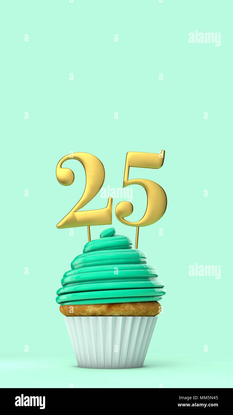 Number 25 mint green birthday celebration cupcake. 3D Rendering Stock ...