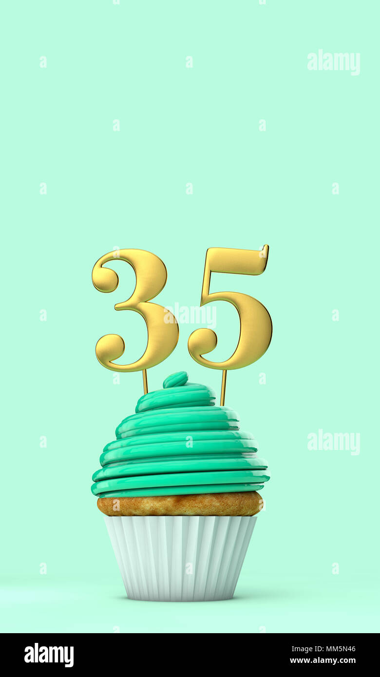 Number 35 mint green birthday celebration cupcake. 3D Rendering Stock ...