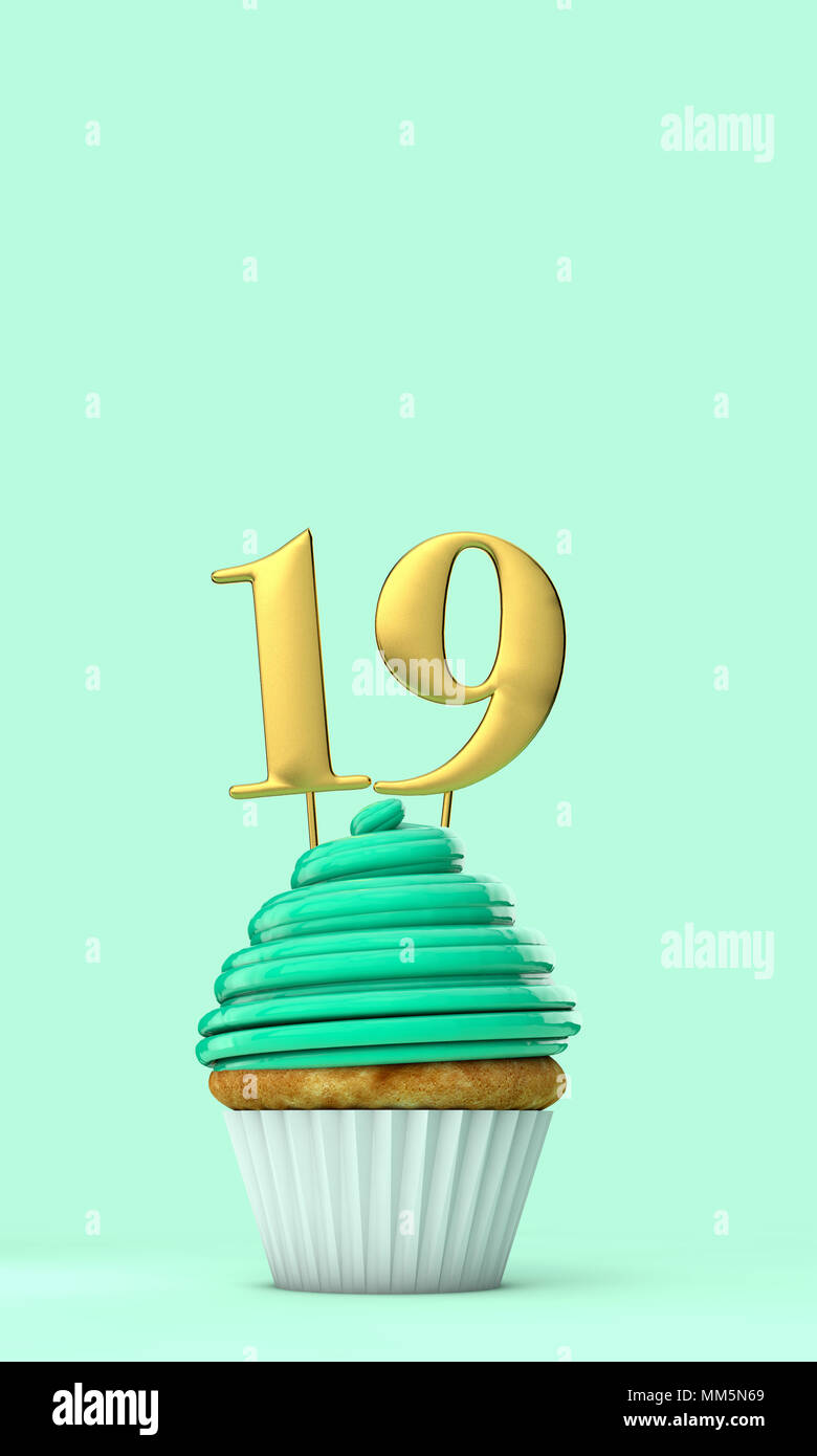 Number 19 mint green birthday celebration cupcake. 3D Rendering Stock ...