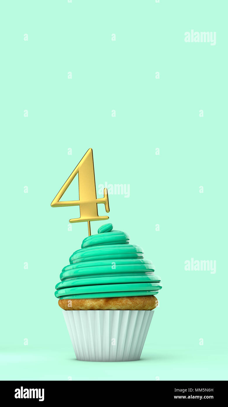 Number 4 mint green birthday celebration cupcake. 3D Rendering Stock ...