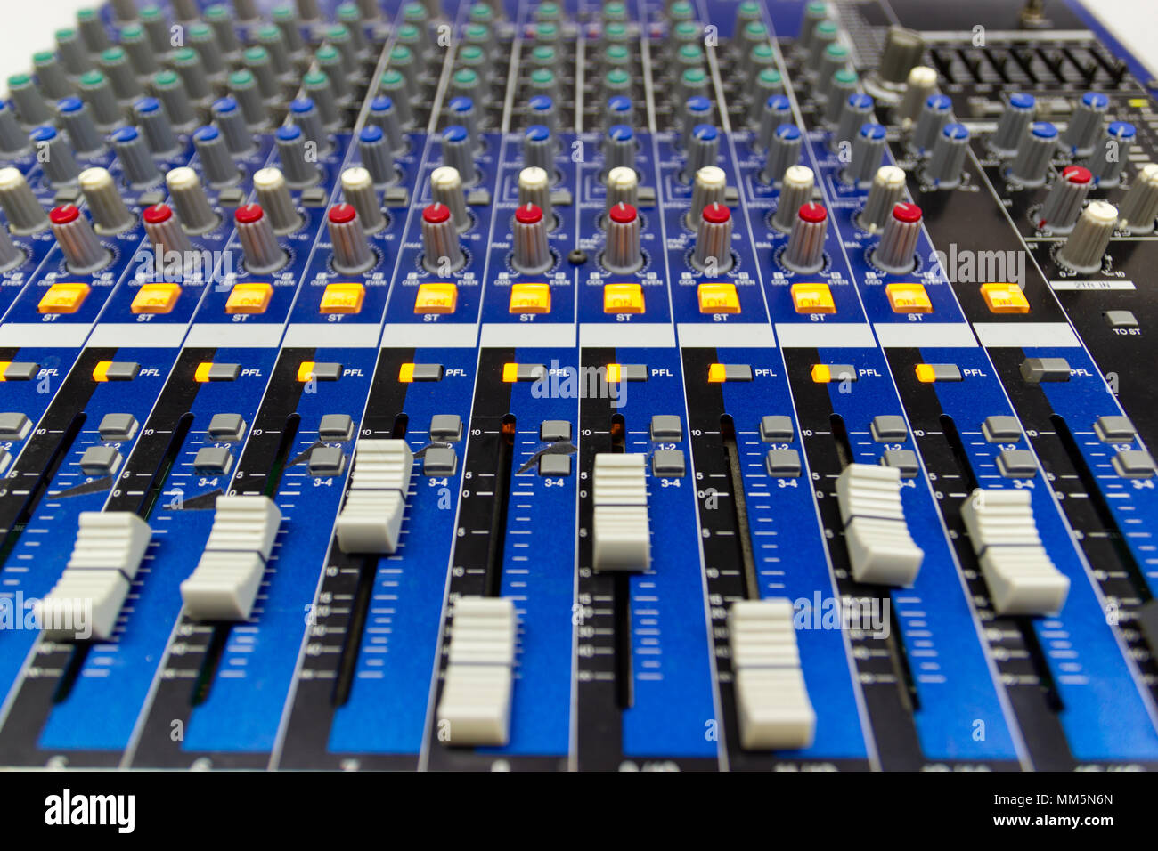 Closeup Mixing Console of a big HiFi system The audio equipment, a ...