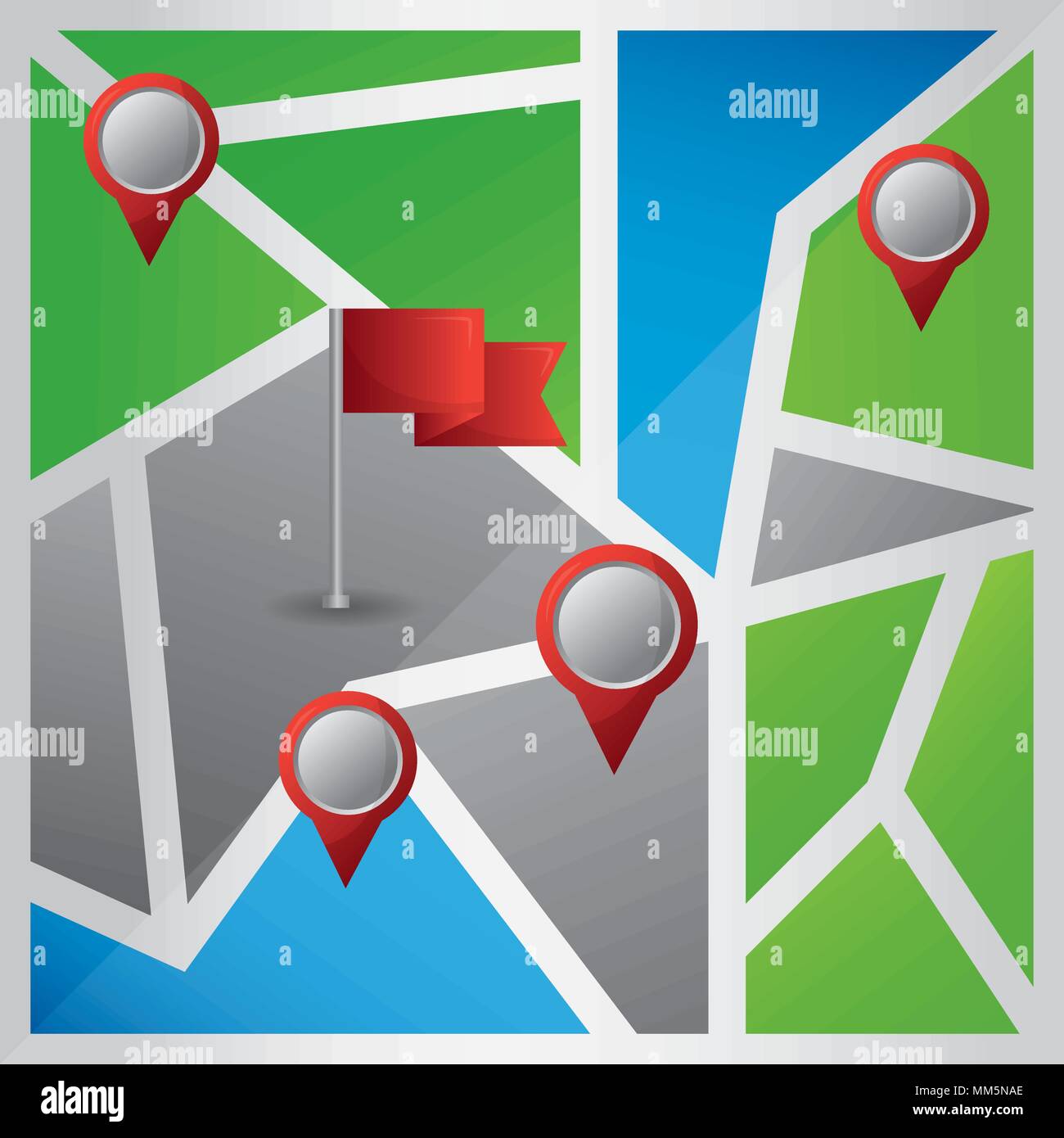 gps navigation application colorful map background red flag location vector illustration Stock ...