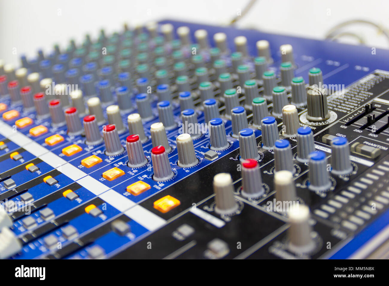 Closeup Mixing Console of a big HiFi system The audio equipment, a ...