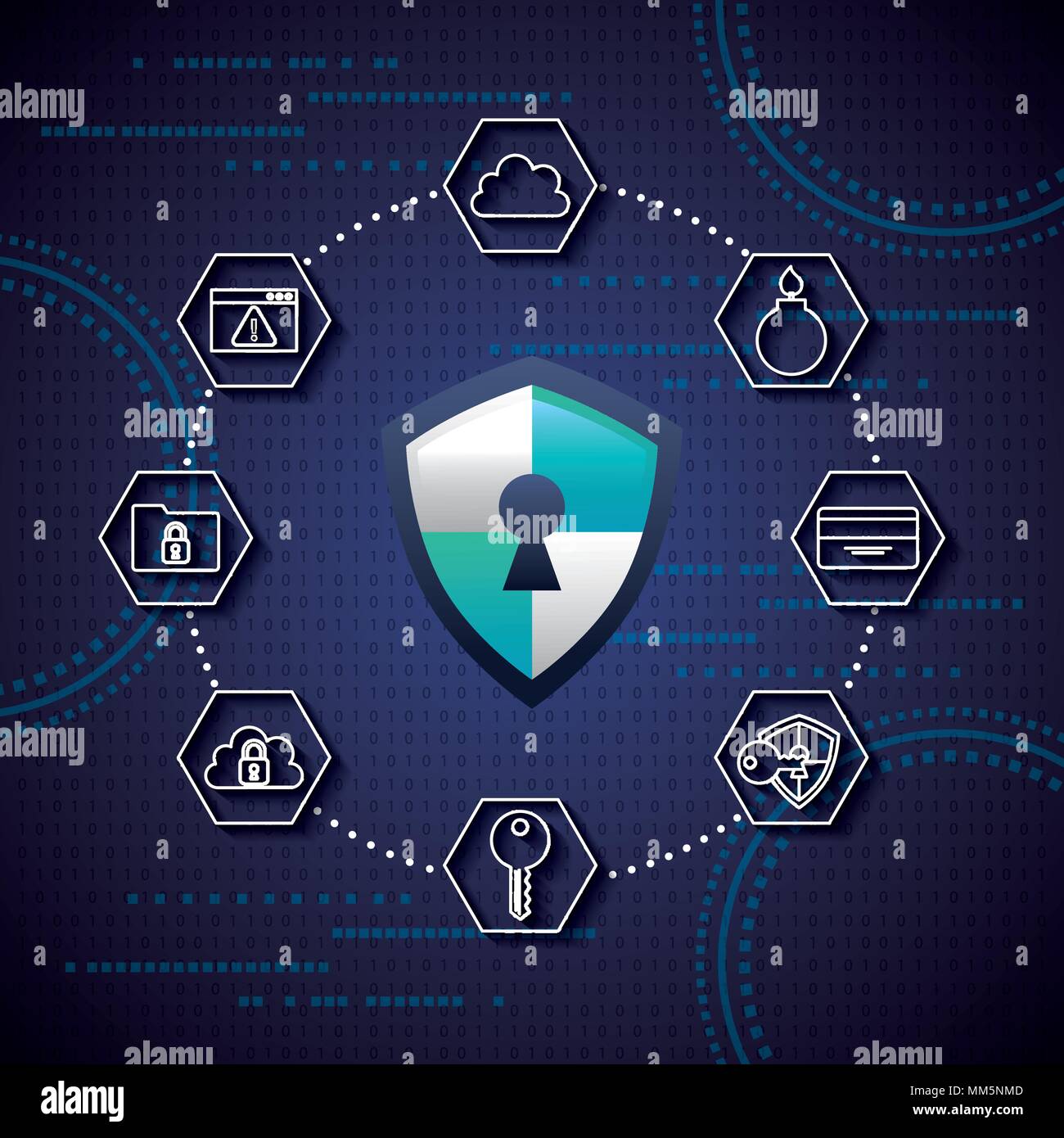 Cyber Security Connection Locked Safety Key Binary Circuit Shield