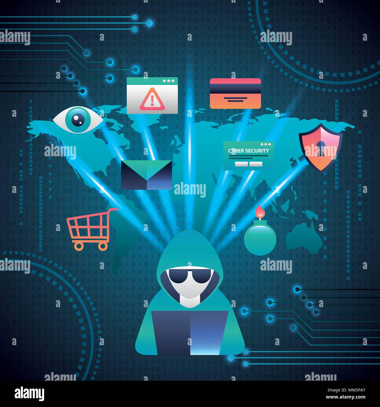 cyber security hacker alert attack surveillance danger shield ...