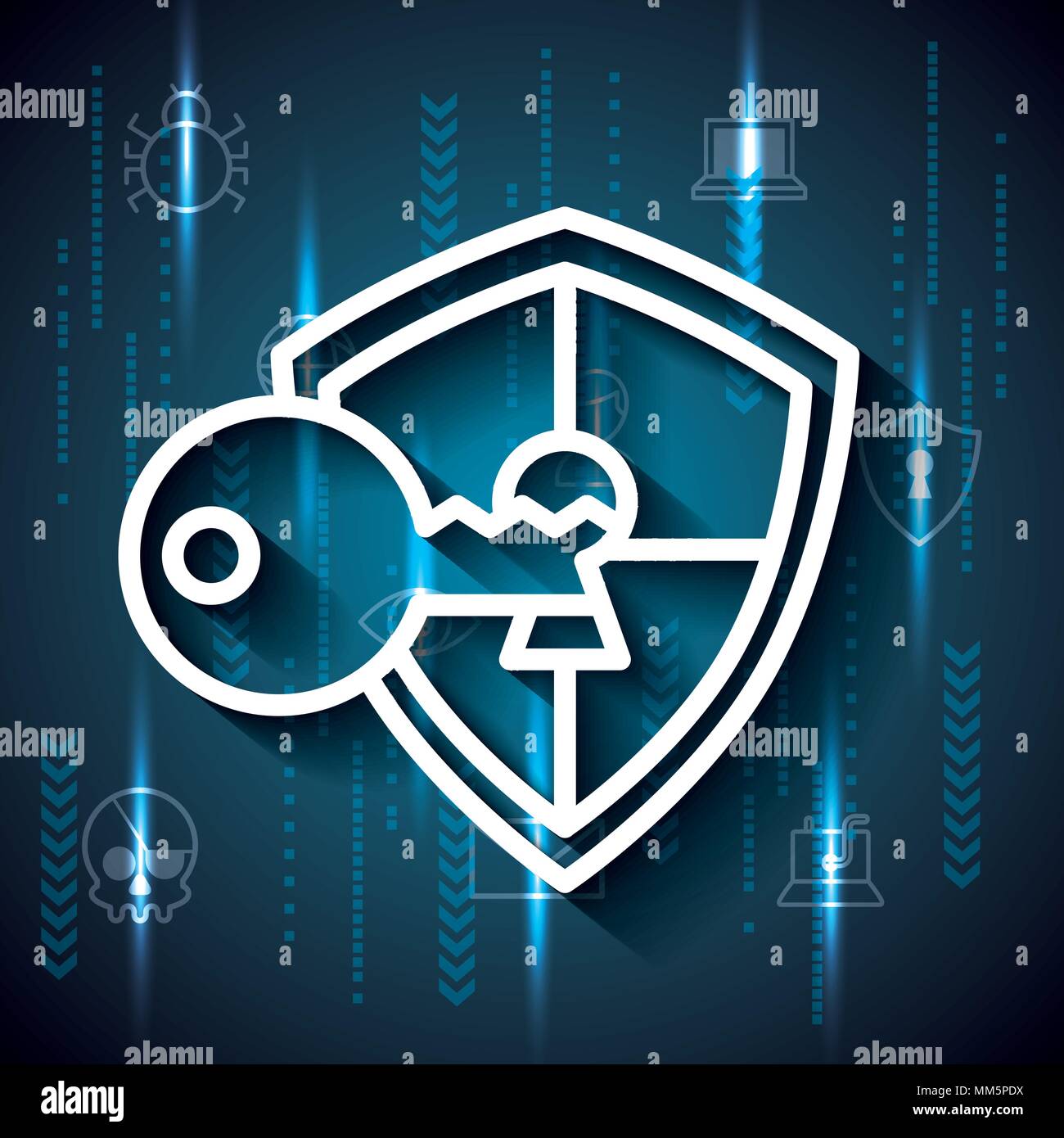 Cyber Security Locked Key Safety Shield Protection Binary Circuit