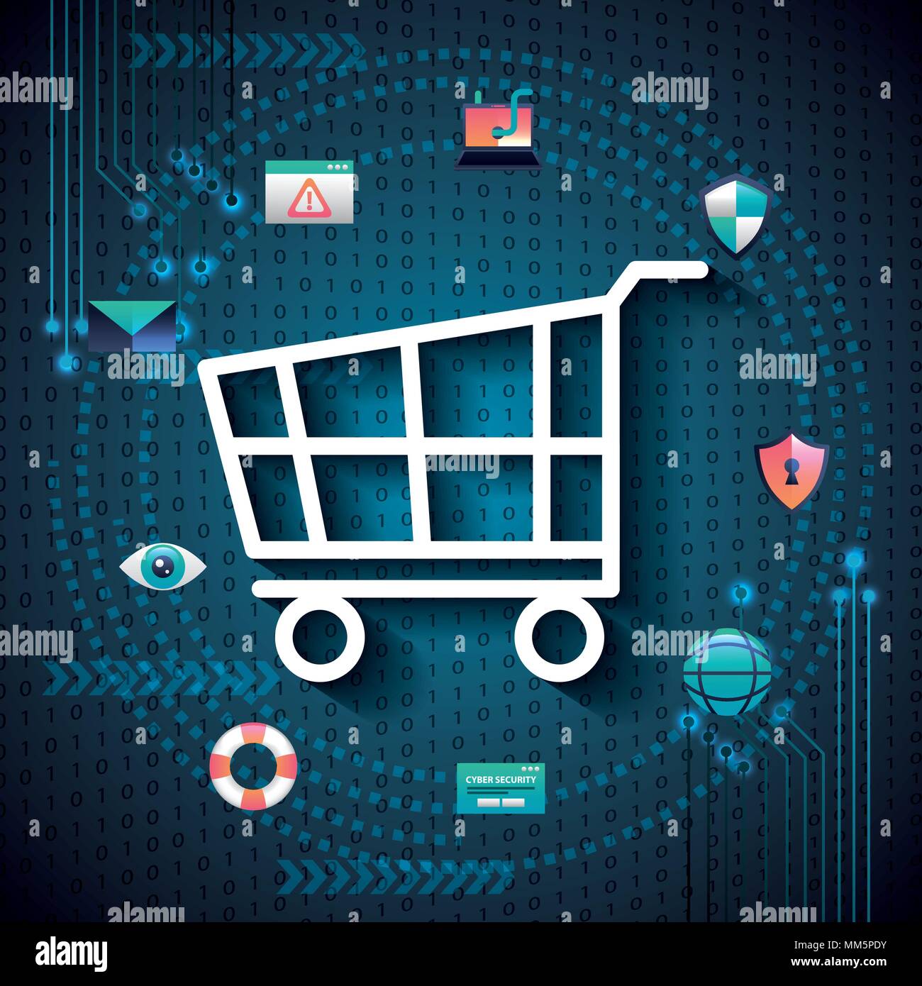 cyber security binary numbers circuit background shop shield protection field alert vector ...