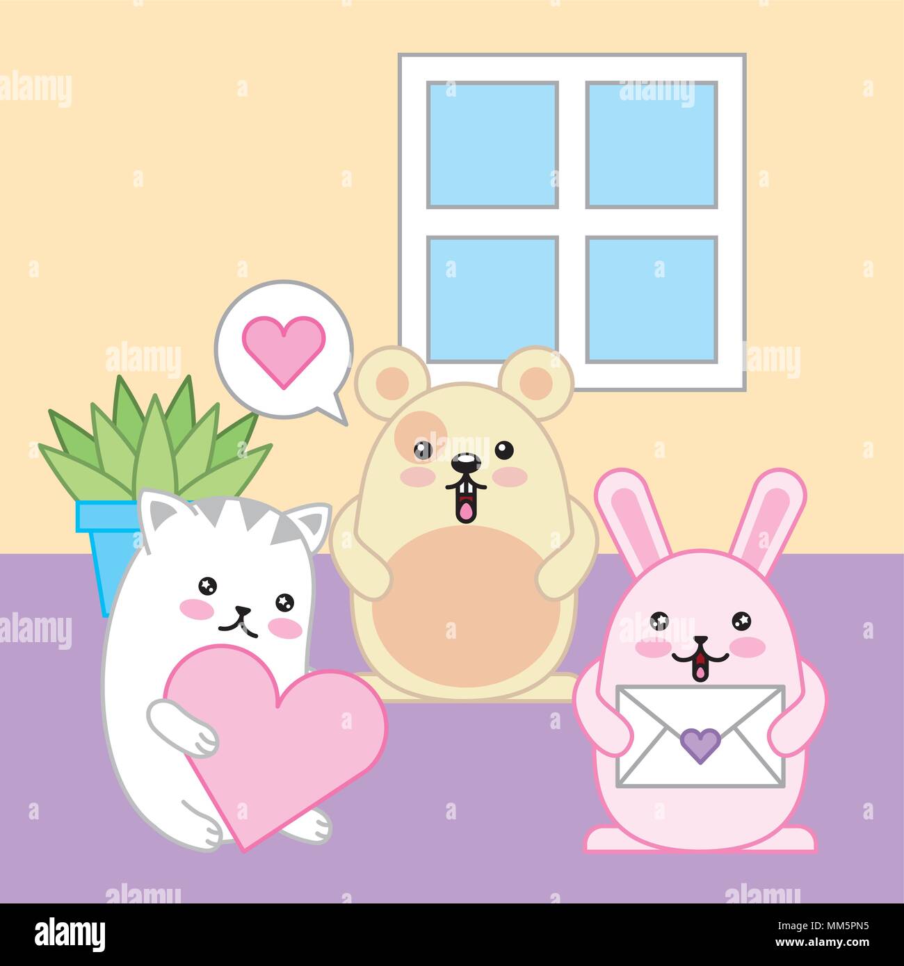 kawaii animals mouse rabbit and cat friendly cartoon vector ...