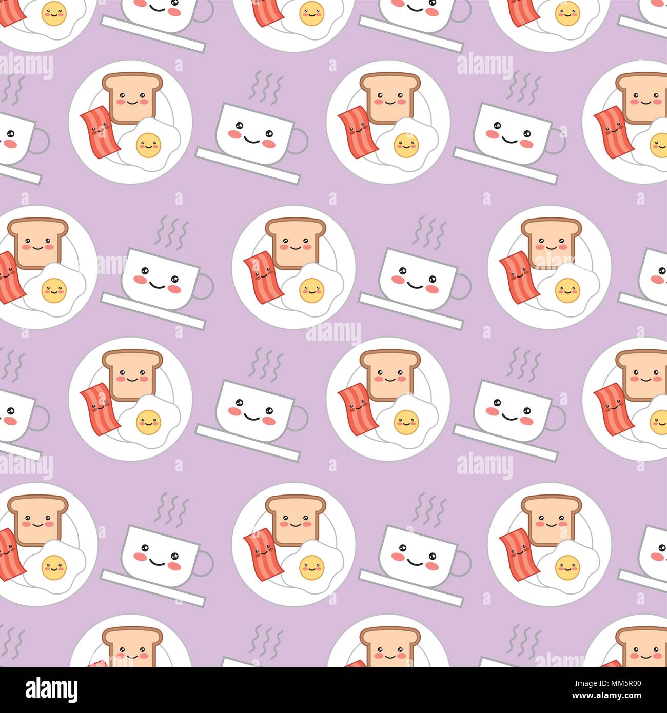 kawaii breakfast food egg bread bacon cartoon pattern vector ...
