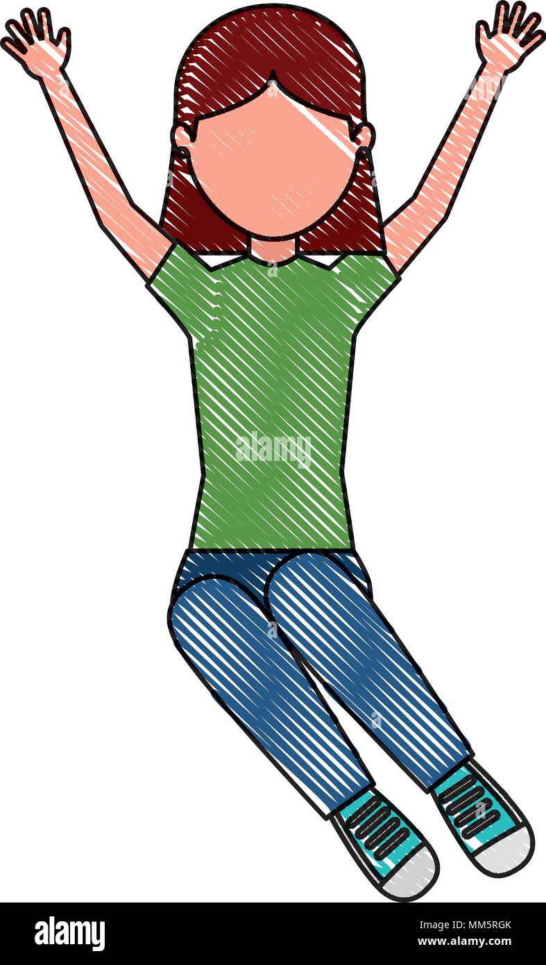 happy young girl raised arms vector illustration Stock Vector Image ...