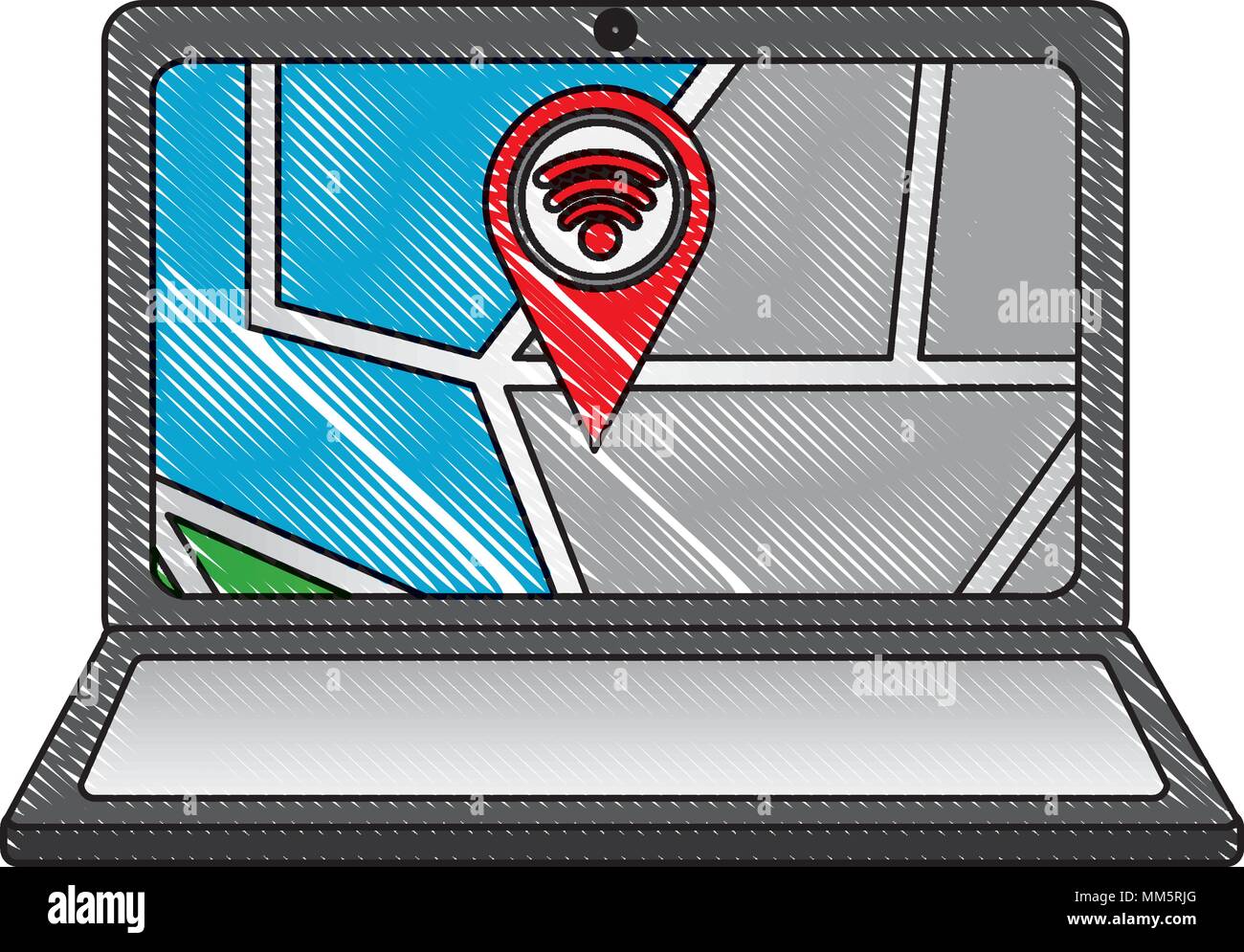 laptop with gps navigation map pin location vector illustration Stock ...