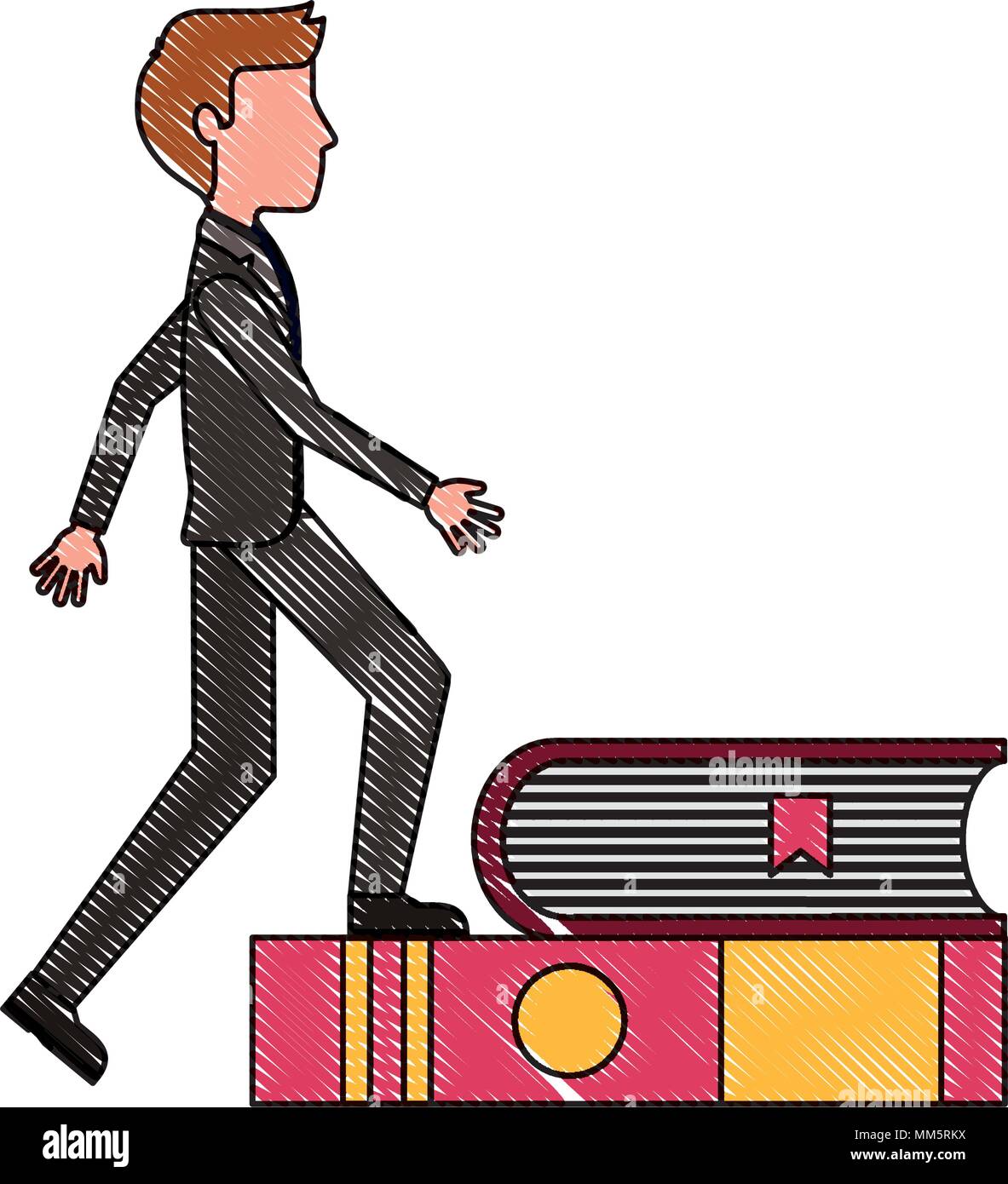 young man climbing on steps of books vector illustration Stock Vector ...