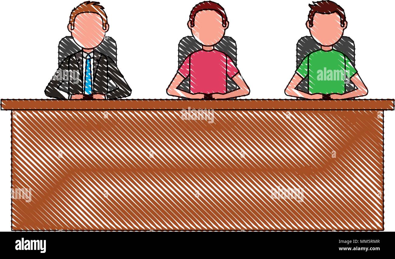 three men sitting in desk team work vector illustration Stock Vector ...