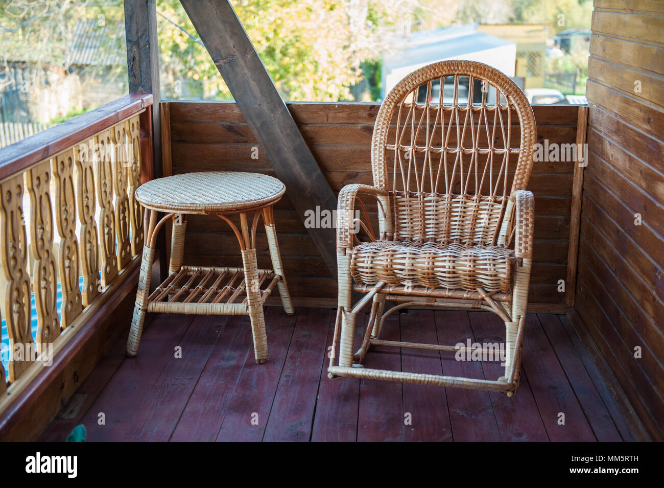 wood furniture in rustic veranda Stock Photo - Alamy