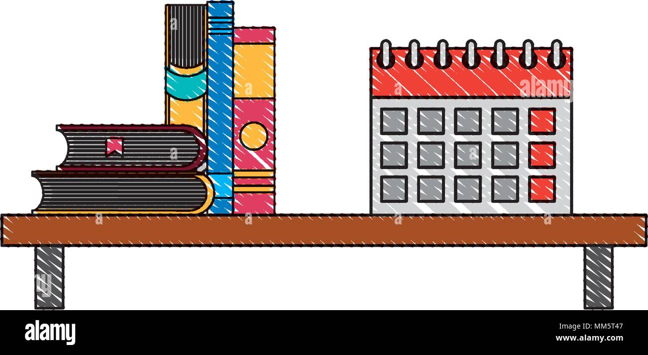 shelf books calendar folder image vector illustration Stock Vector ...