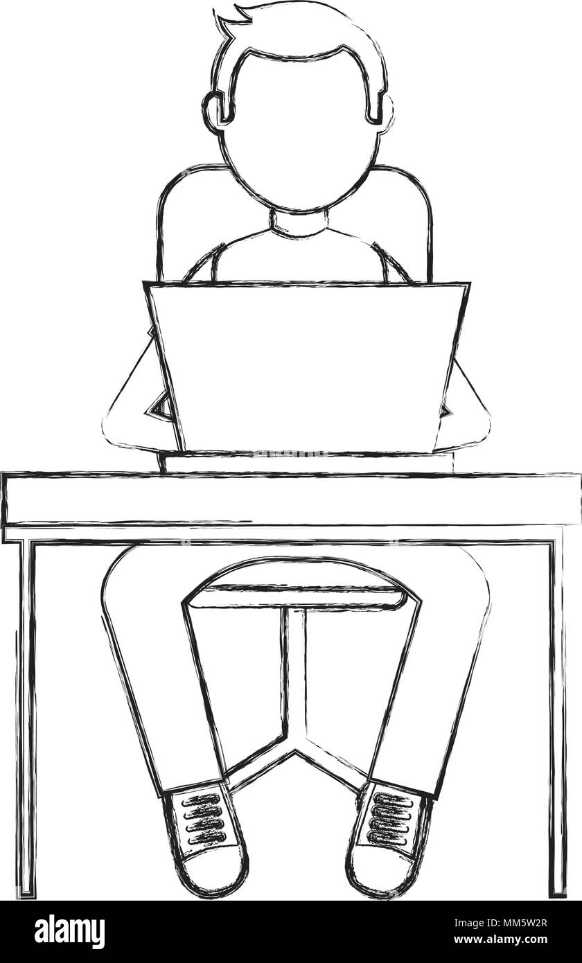 man working on a laptop computer office desk vector illustration Stock ...