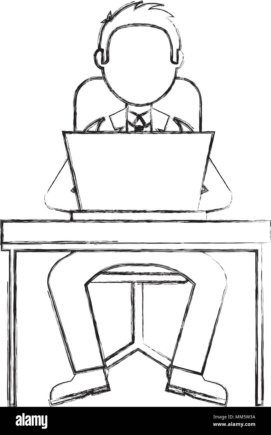 man working on a laptop computer office desk vector illustration Stock ...