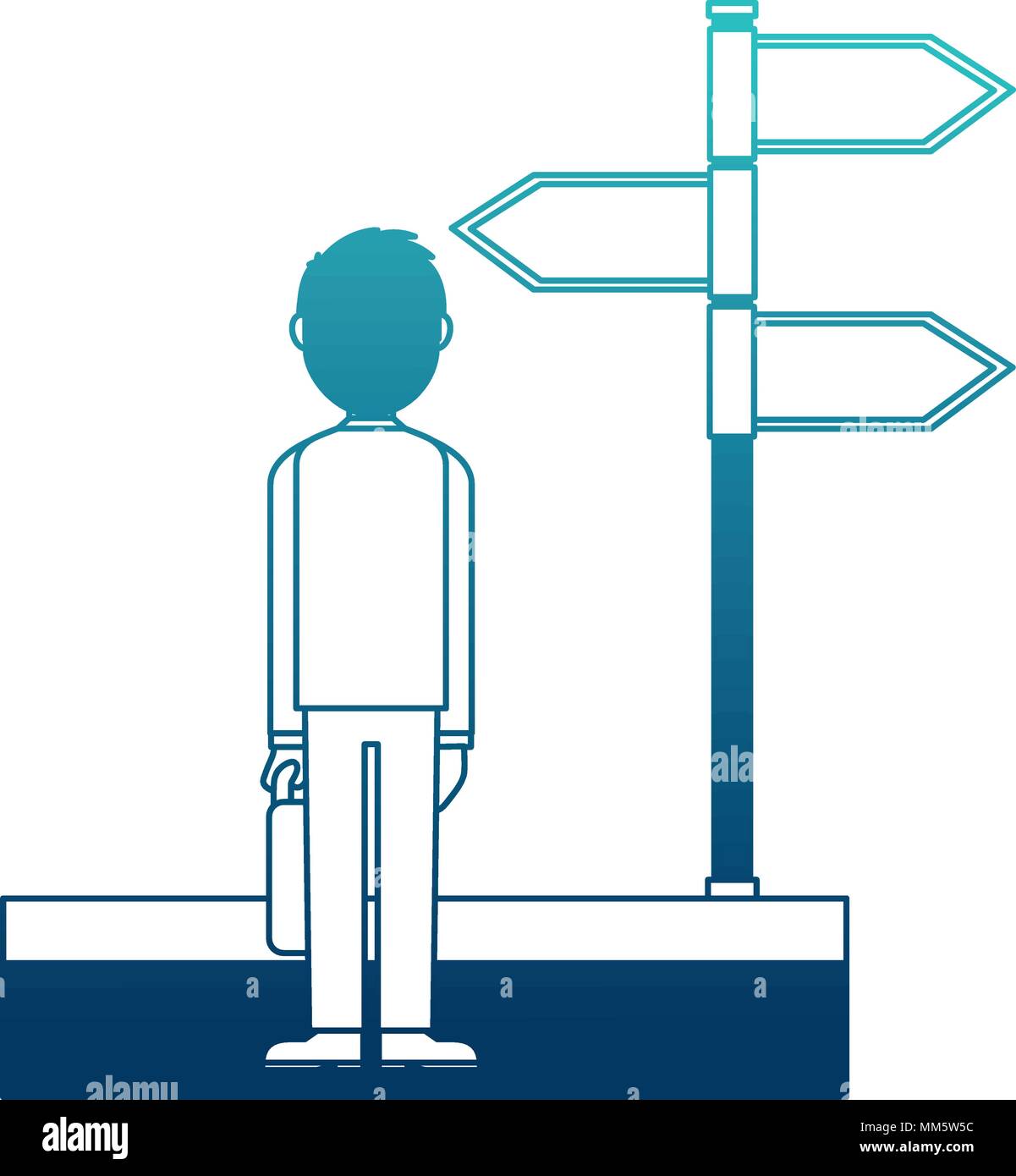 young man with signage of arrows on stick vector illustration design ...